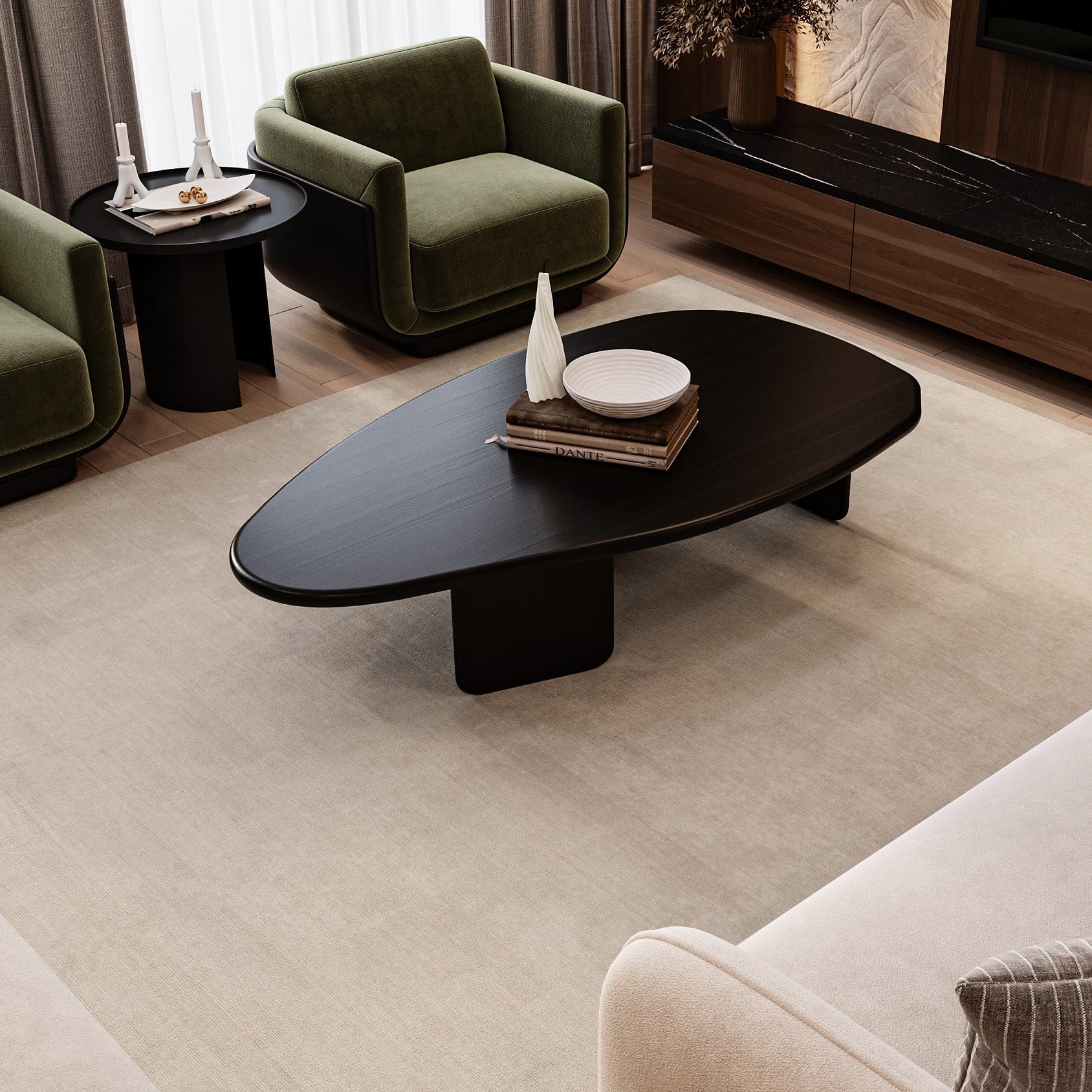 Asymmetric Walnut Coffee Table: Minimalist Center Table, Unique Home ...