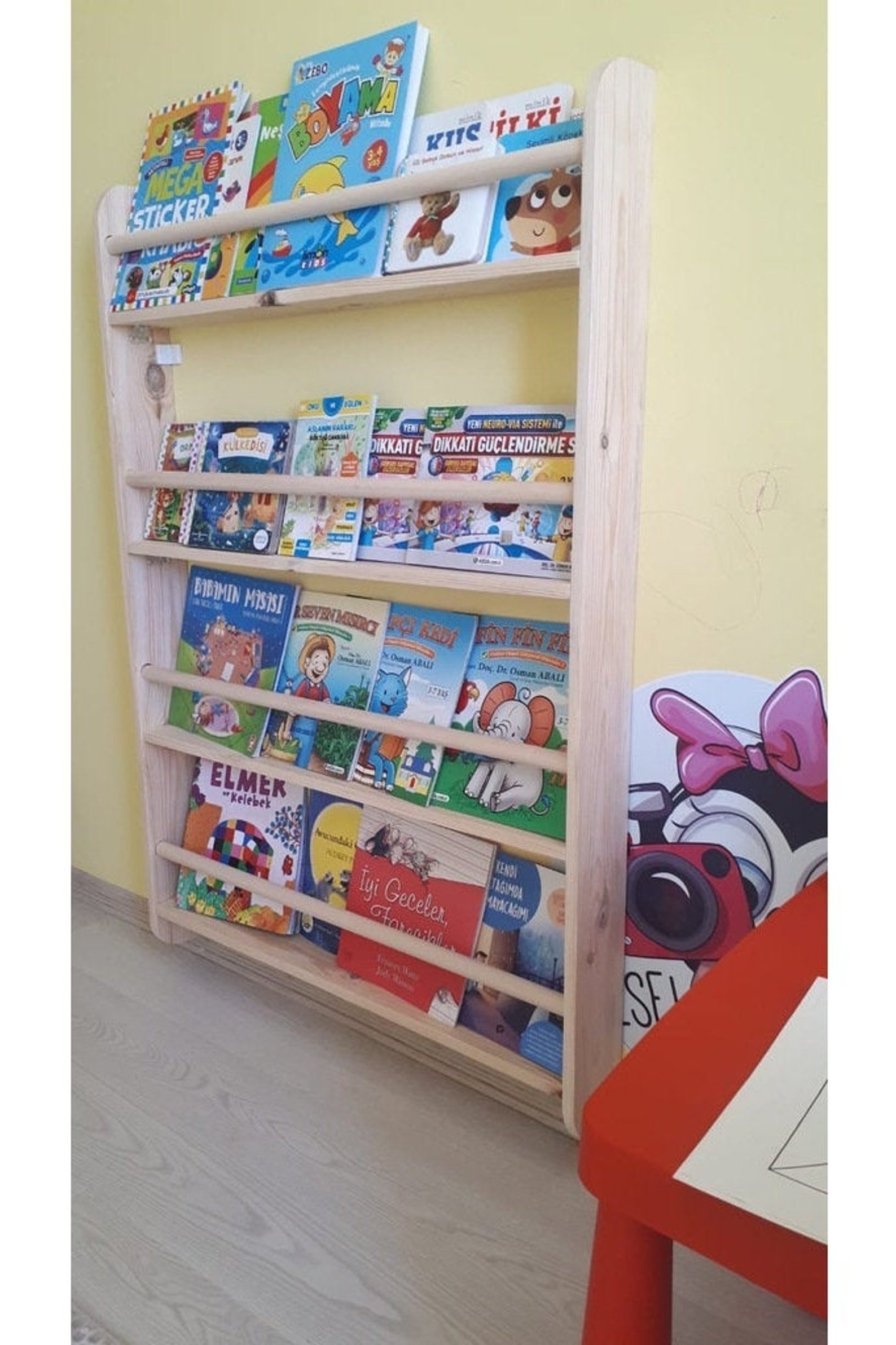 Montessori Bookcase With Round Slats Toddler Bookcase - Etsy