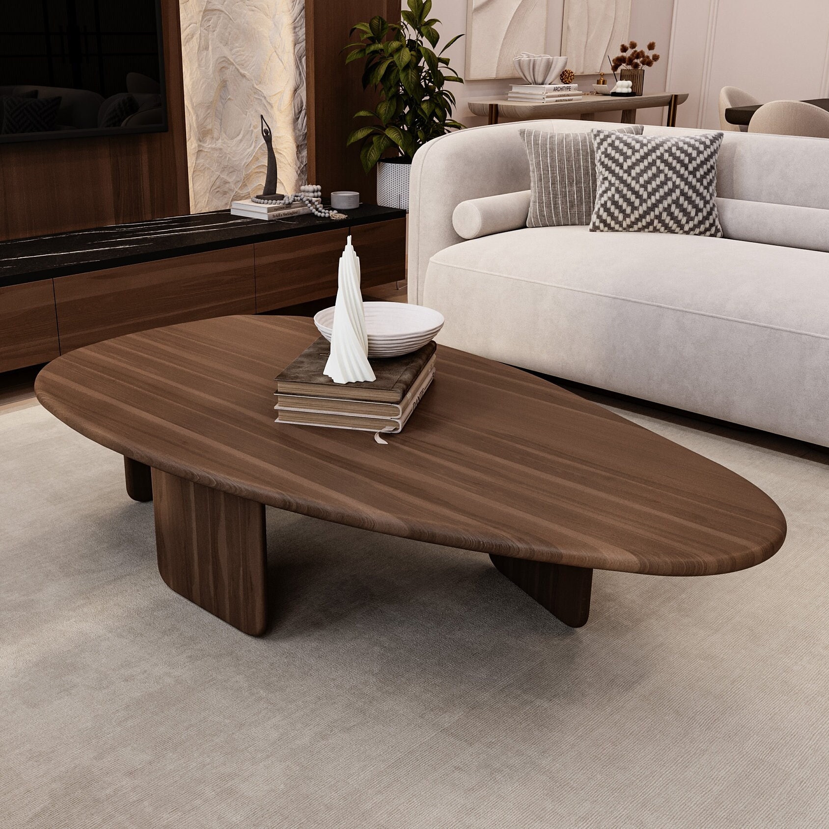 Asymmetric Walnut Coffee Table: Minimalist Center Table, Unique Home ...