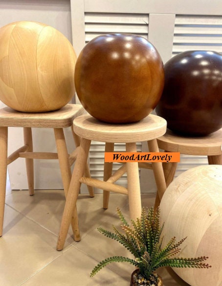Wooden Ball Coffee Table: Modern Glass Top, Living Room Centerpiece - Etsy
