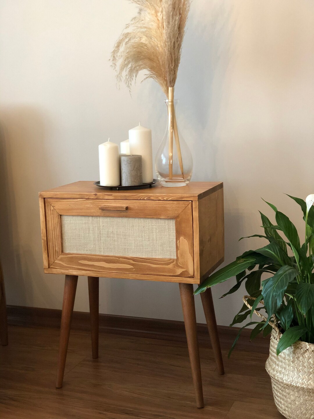 Wooden Fabric Covered Bedside Table, Night Table, Nightstand, Commode ...