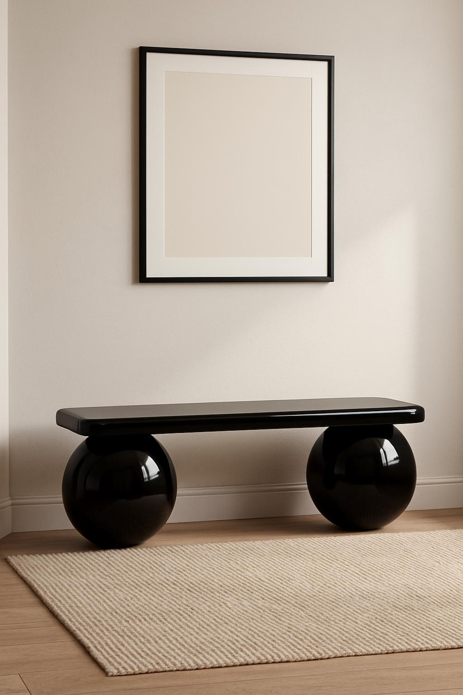 Glossy Black Bench – Lacquered Sphere Wood Bench, Modern Entryway ...