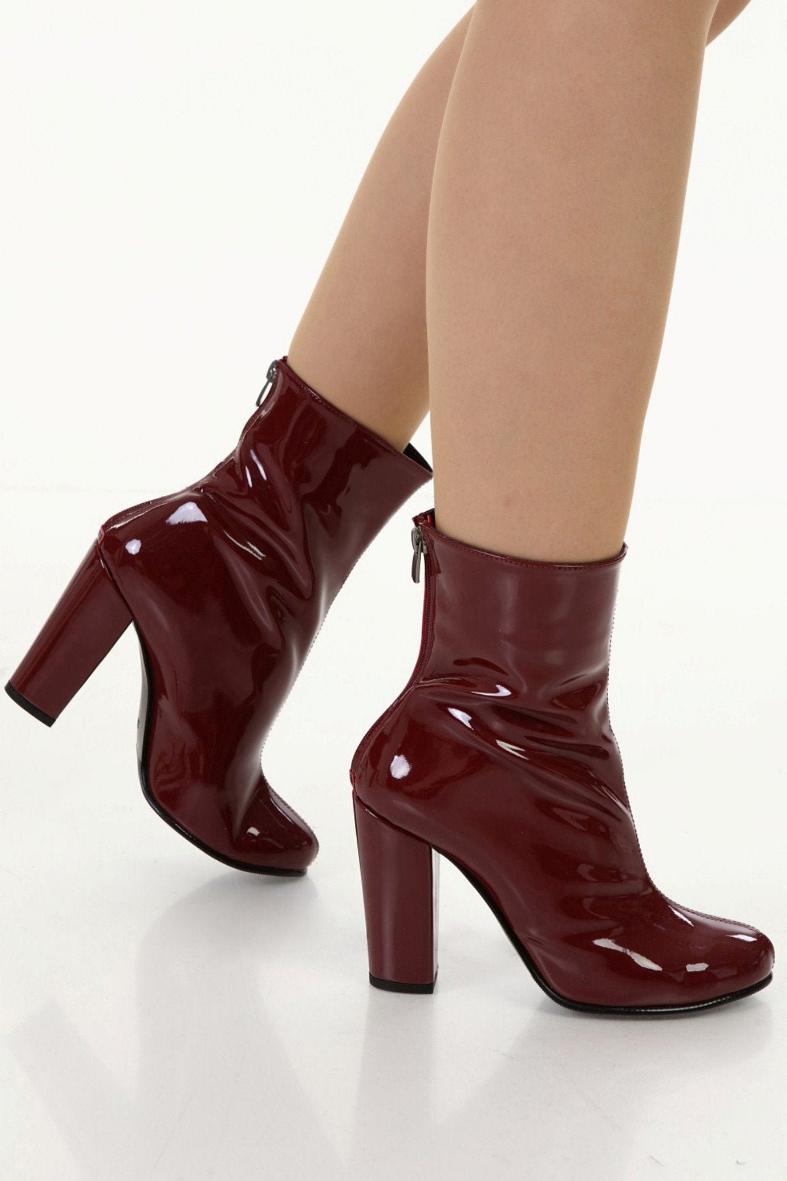 Shiny red high heel ankle boots | Etsy