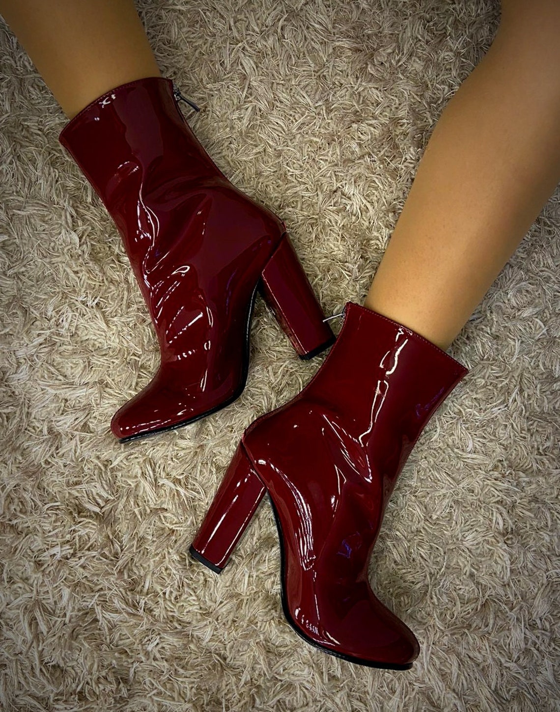 Shiny red high heel ankle boots | Etsy