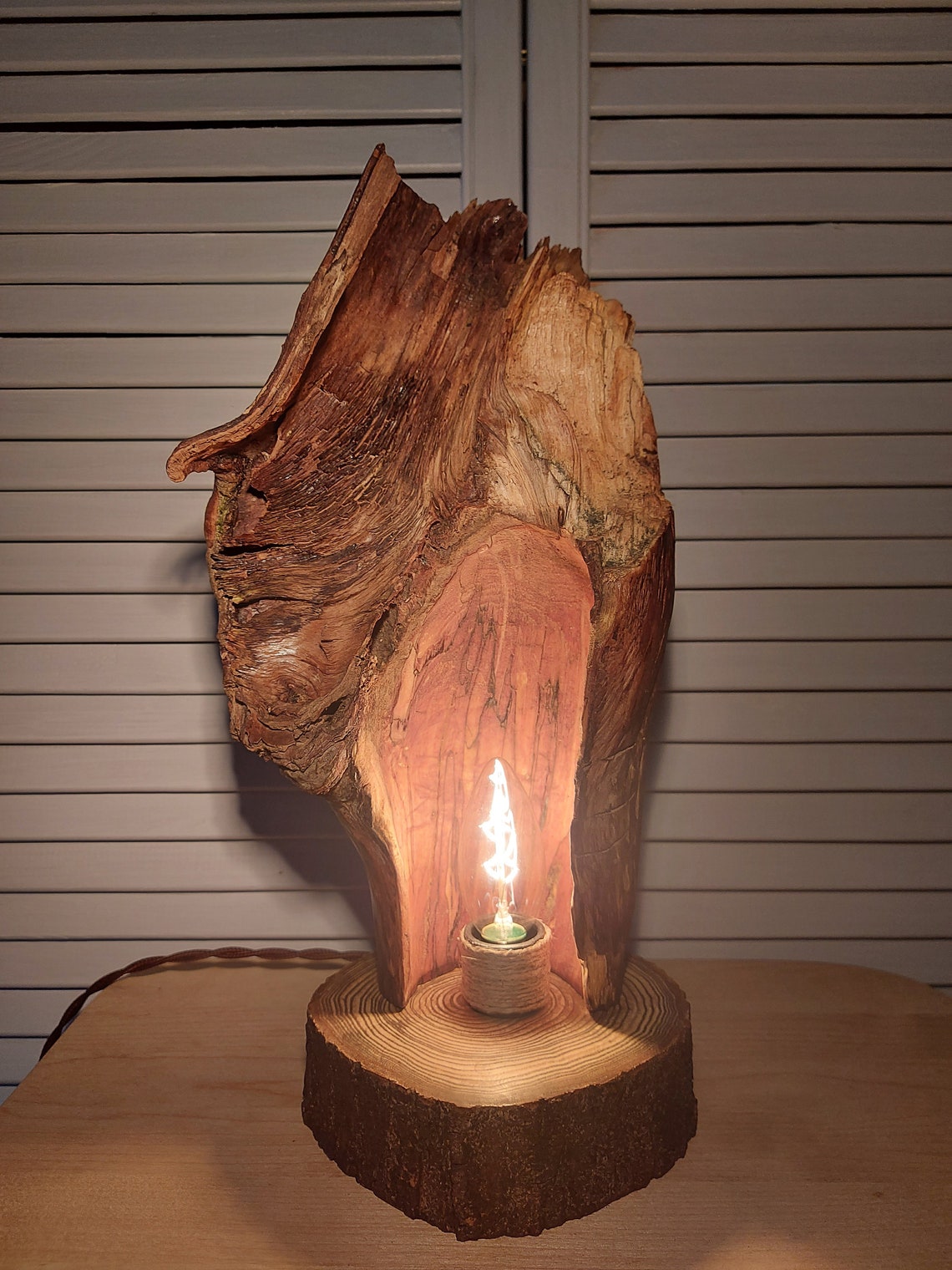 Rustic wood lamp natural wooden lamp unique wood lamp table | Etsy