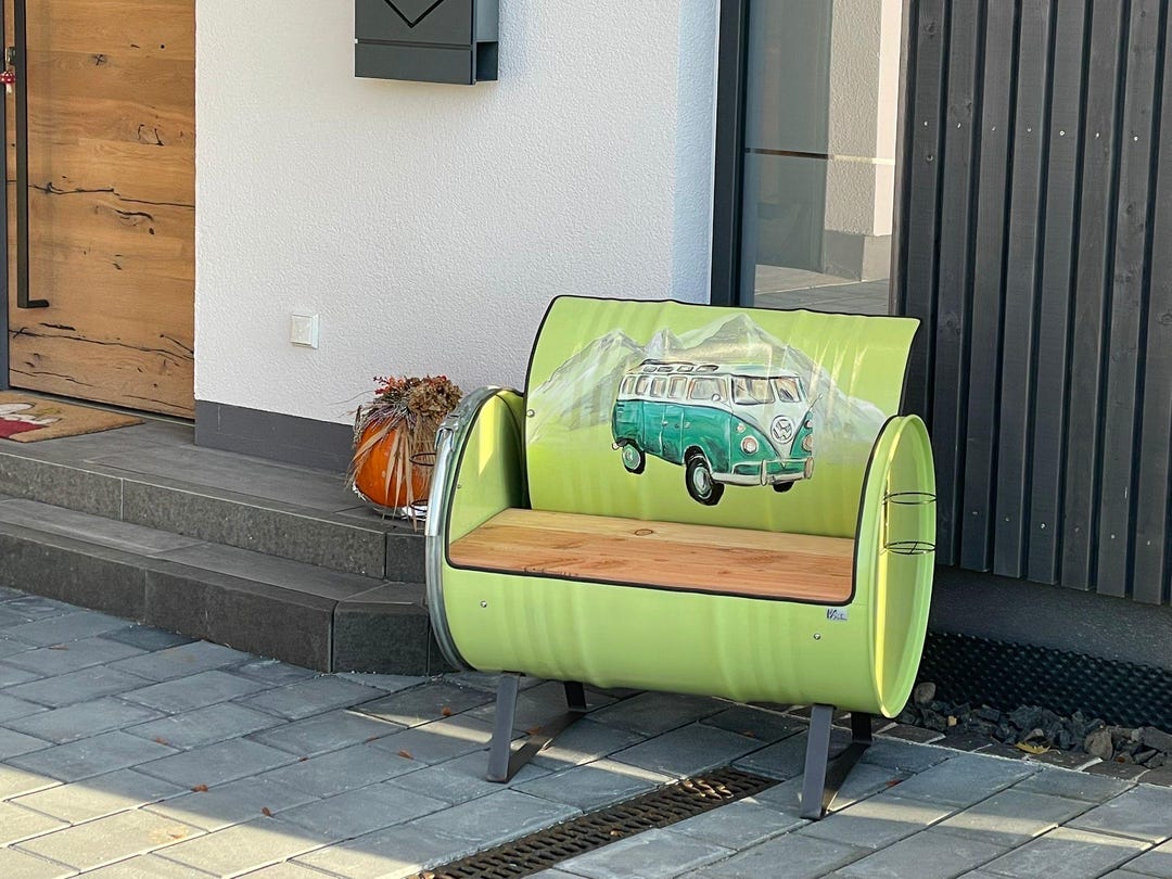Designer Bank \\ Sitzbank \\ Fassmöbel \\ Gartenbank \\ Bulli aus 200l ...