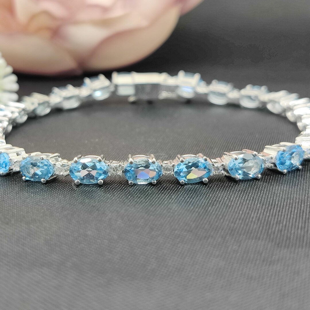 Natural Swiss Blue Topaz Bracelet-gemstone Tennis Bracelets-925 ...
