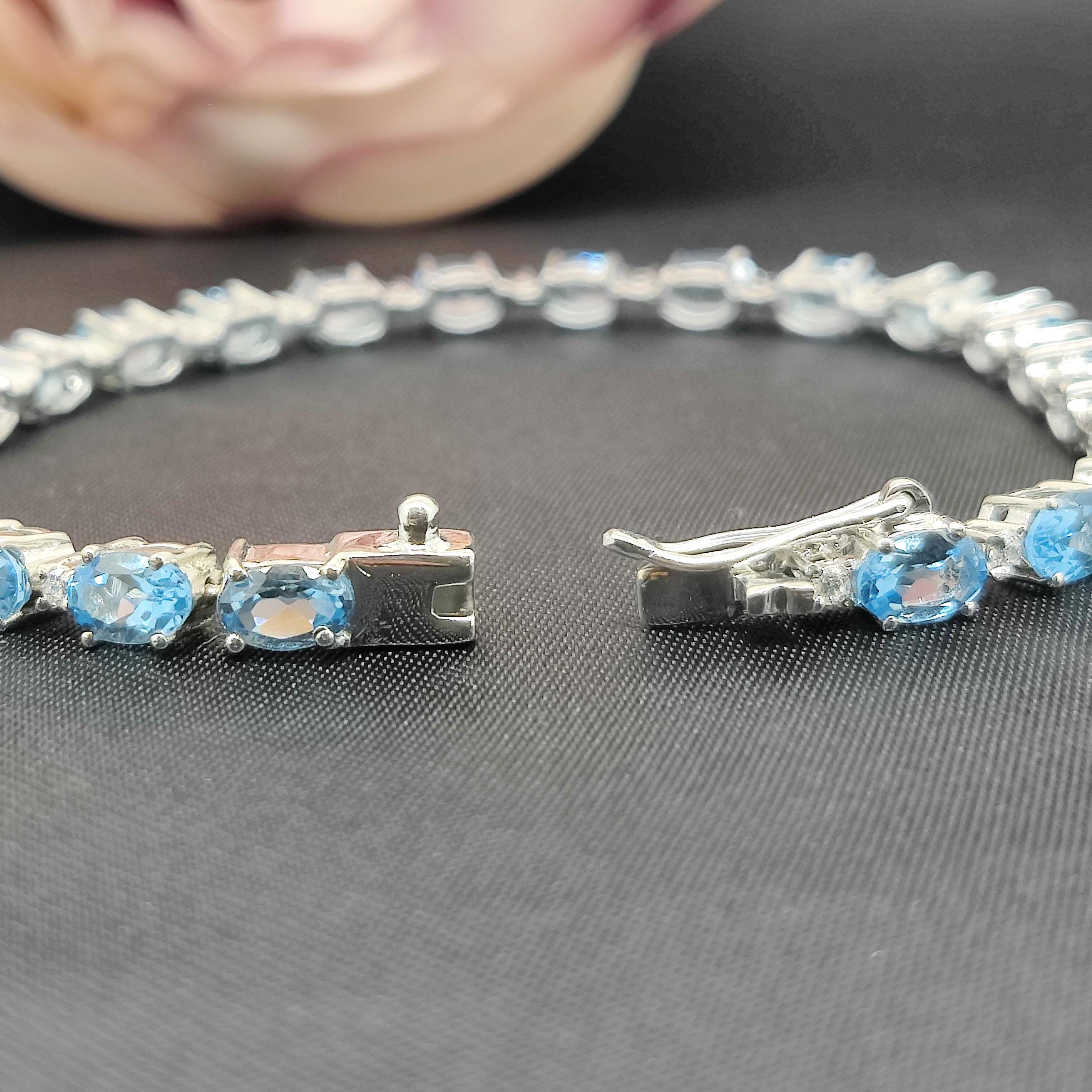 Natural Swiss Blue Topaz Bracelet-gemstone Tennis Bracelets-925 ...