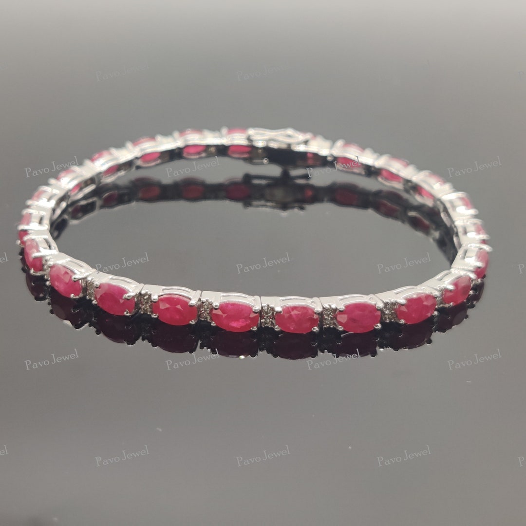 Genuine Ruby Bracelet Sterling Silver Anniversary Gift, Bridal Jewelry ...