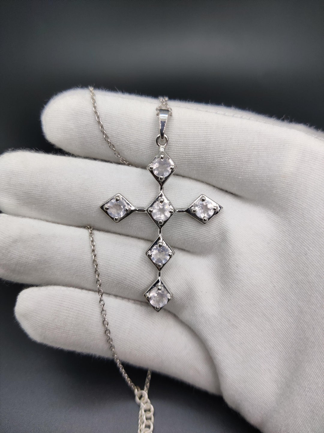 Dainty Rose Quartz Holy Cross Necklace for Women, Sterling Silver ...