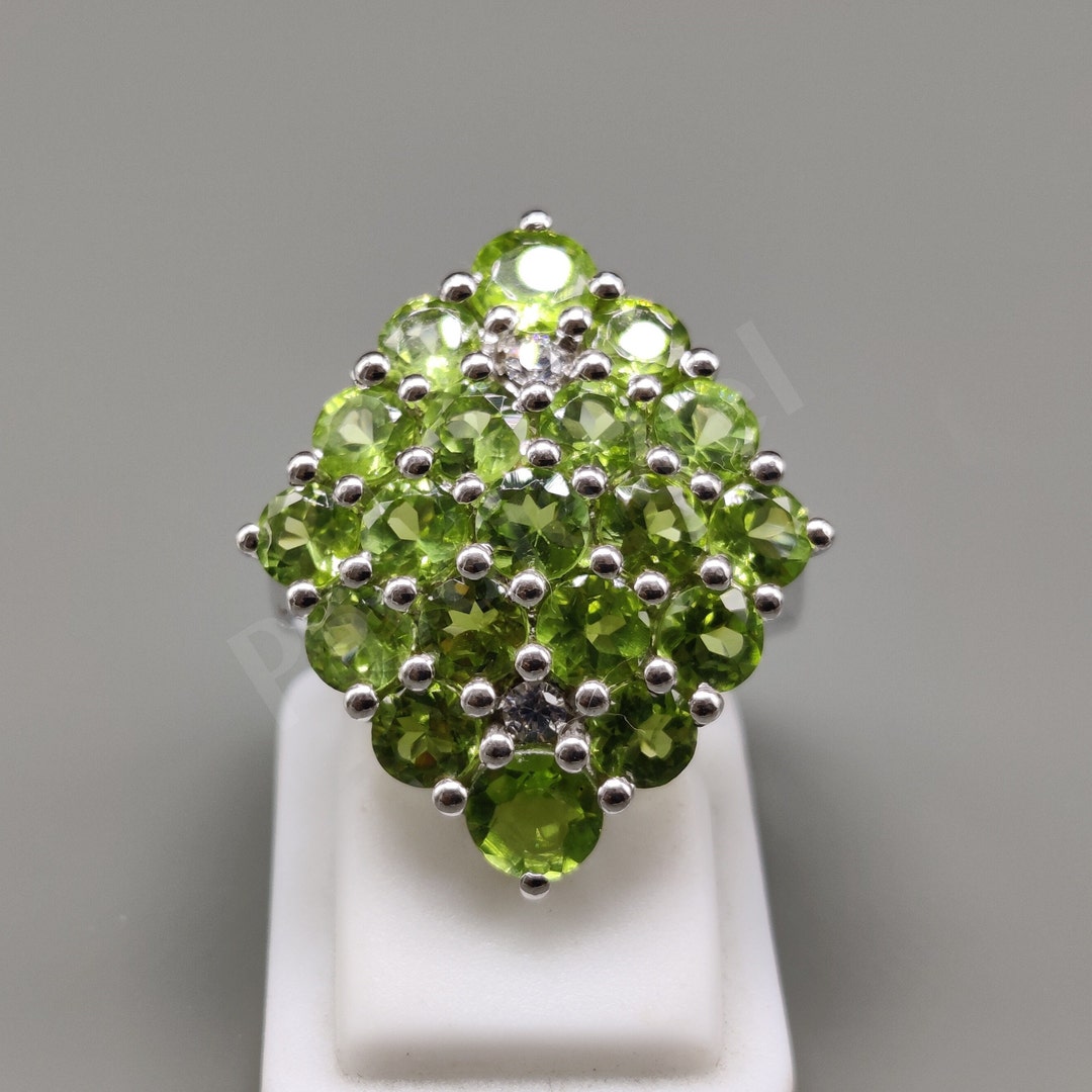 Natural Peridot Round Gemstone Ring-925 Sterling Silver-august ...