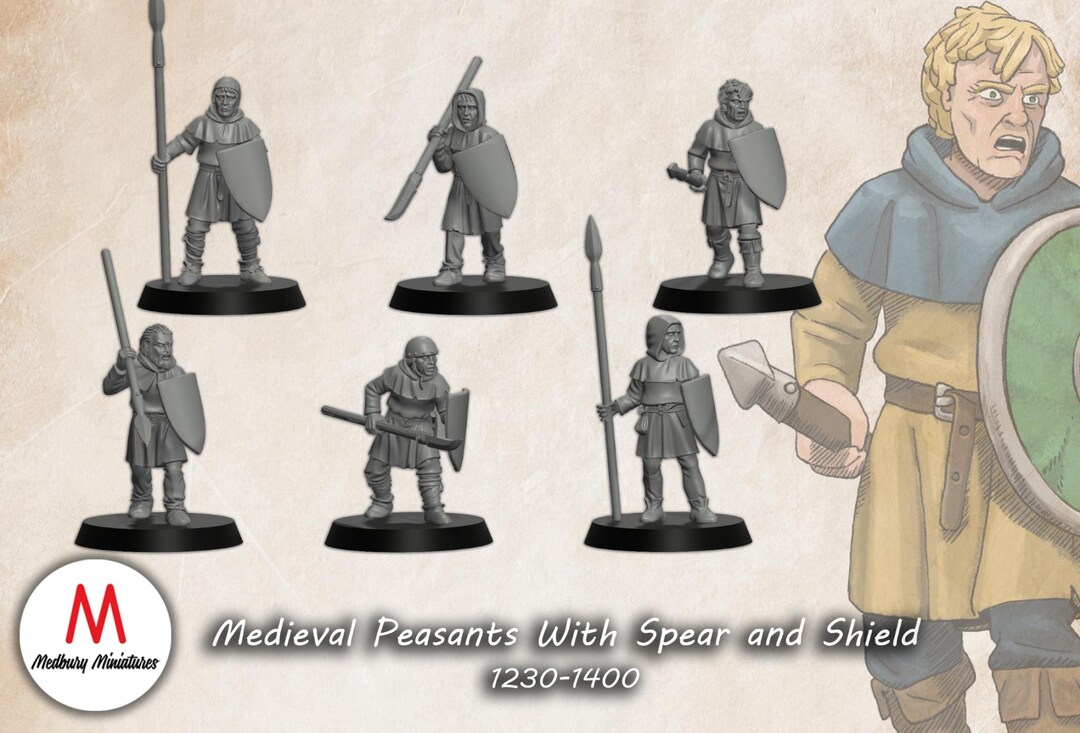 Medieval Peasants With Spear and Shield - Etsy