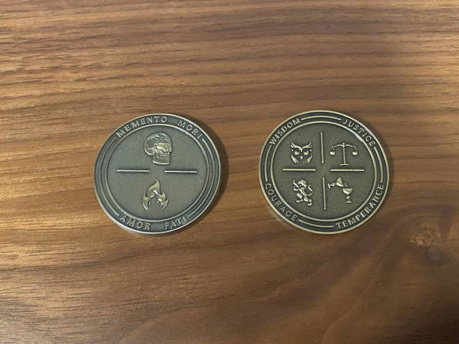 Stoic Challenge Coin: the Cardinal Virtues, Memento Mori and Amor Fati ...