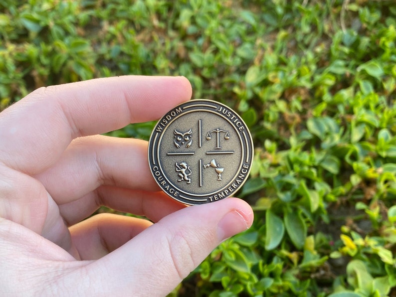Stoic Challenge Coin: the Cardinal Virtues Momento Mori and - Etsy