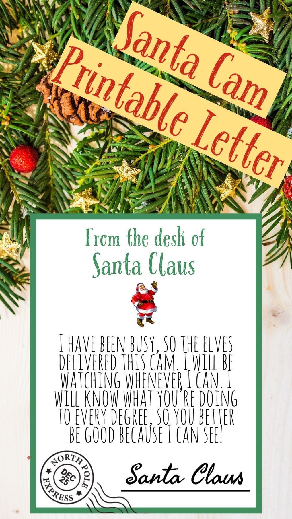 Santa Cam Letter, Printable Letter From Santa, Digital Download - Etsy