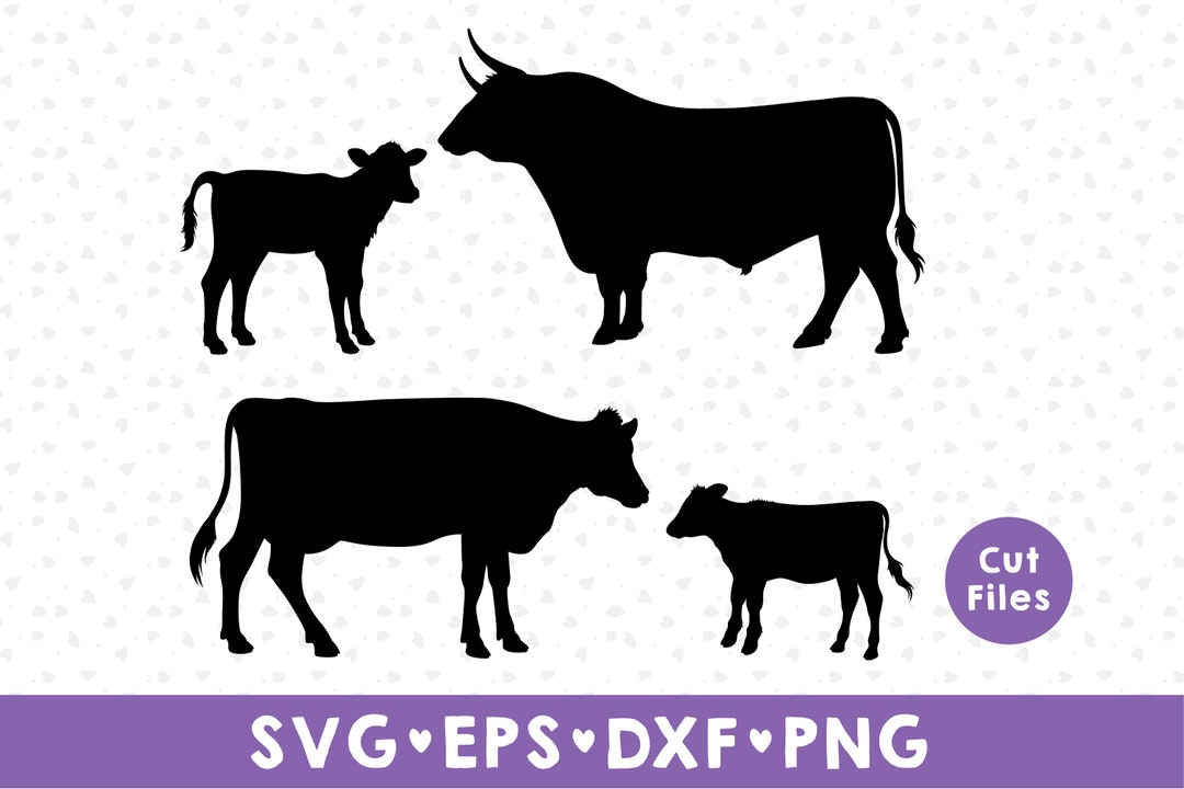 Vaca toros y becerro svg, silueta animal, granja de toros svg, becerro ...