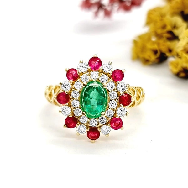 Ruby Emerald Ring - Etsy