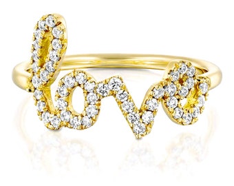 cursive diamond love ring