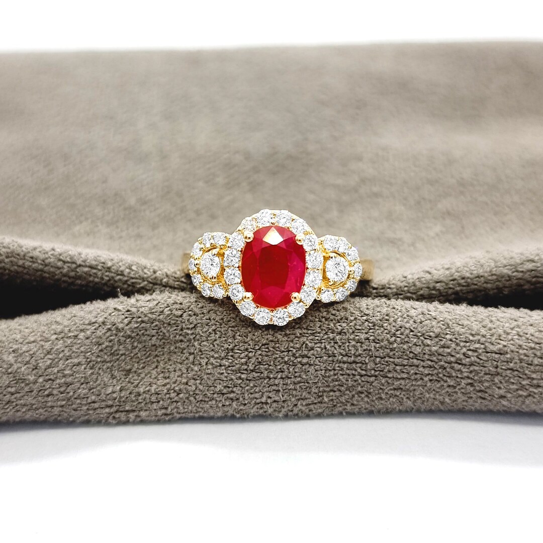 Ruby Engagement Ring / Ruby and Diamond Ring / 14K Hallmarked Solid ...