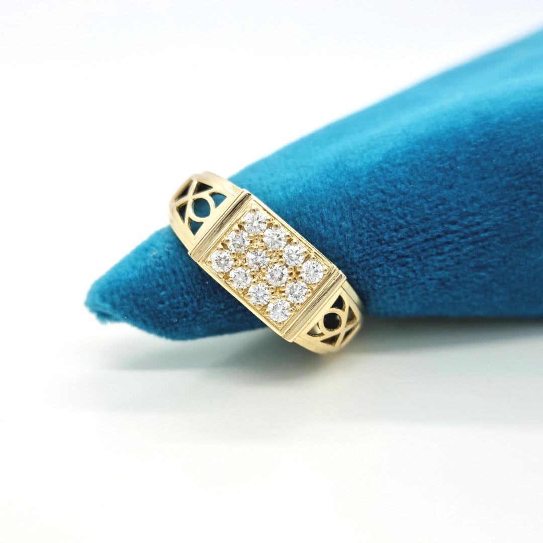 14K Gold Men's Diamond Ring: Prong Set, Round Cut Diamonds ...