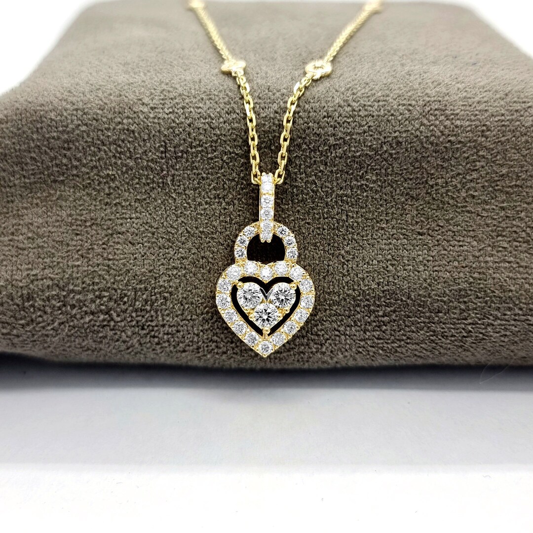 Genuine Diamond Heart Pave Setting Pendant Solid Gold, Tiny Diamond ...