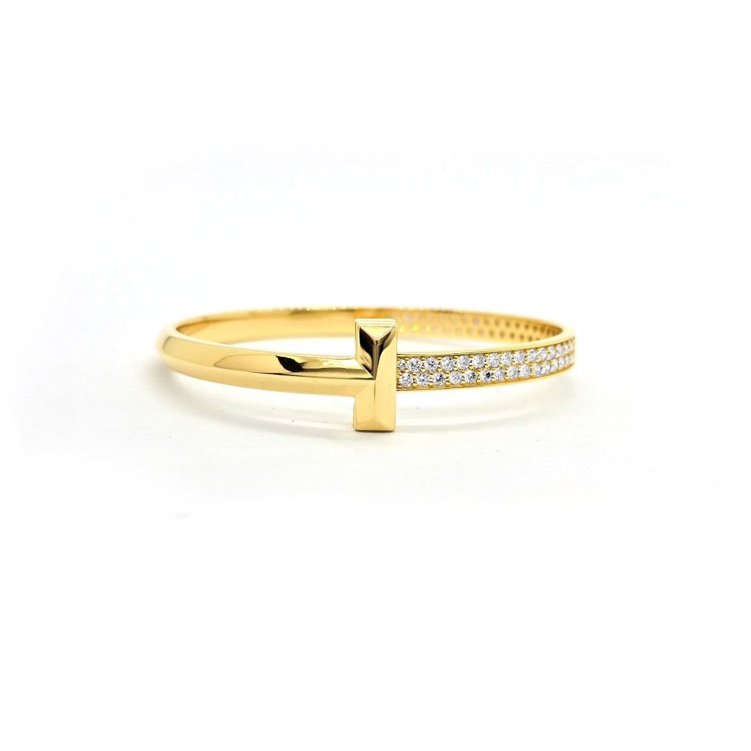 Pave Diamond Tiffany T Bar Bangle, Round Cut Natural Diamond Wedding ...
