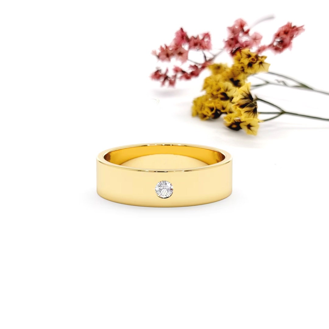 14K Solid Gold Diamond Wedding Band / Semi Eternity Stackable Band ...