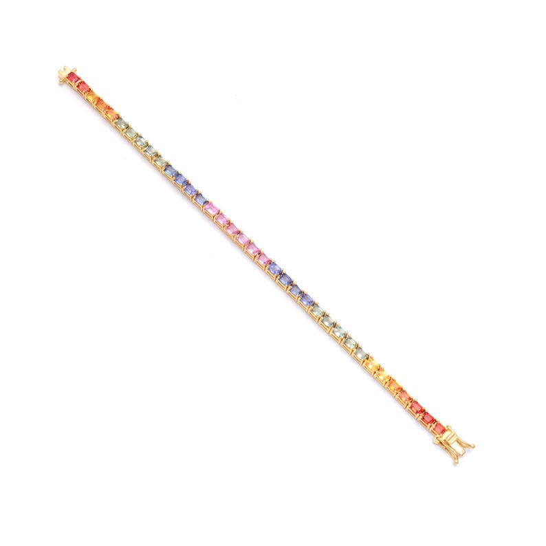 Rainbow Sapphire Tennis Bracelet, Octagon Cut, Solid Gold, Ombre ...