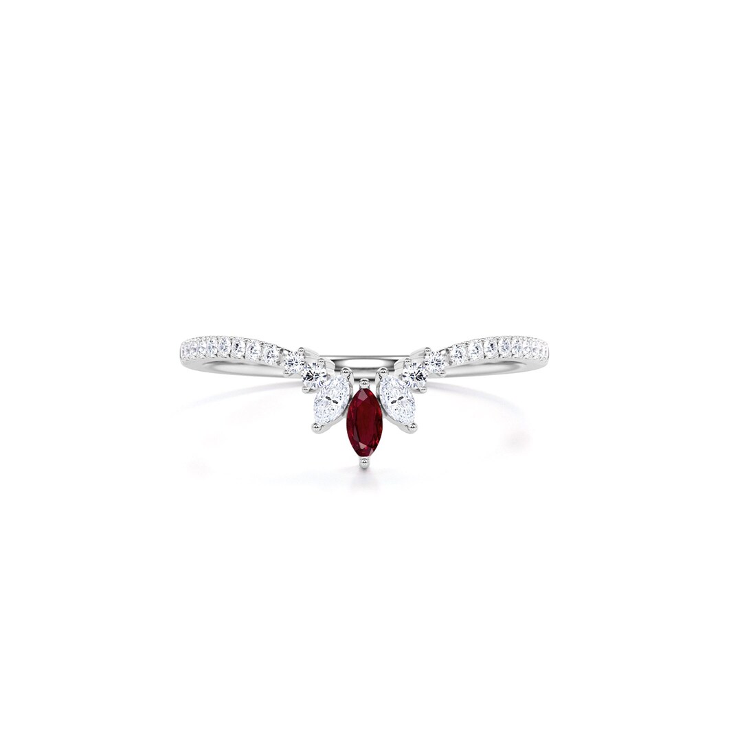 14K Gold Marquise Ruby Nesting Ring: Diamond Enhancer Band - Etsy
