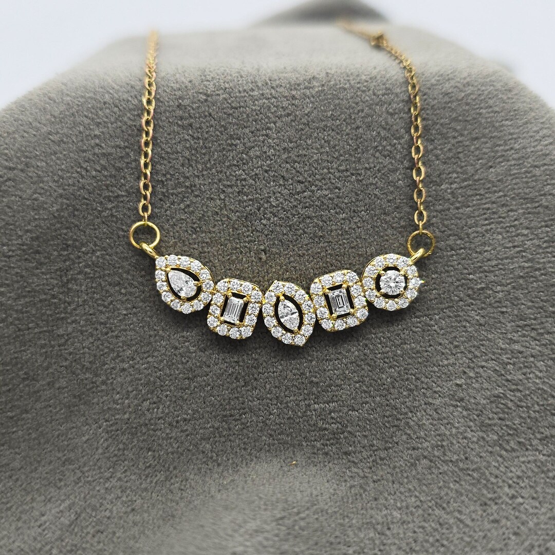 Multi Shape Diamond Necklace /14k Gold Necklace / Floating Diamonds ...