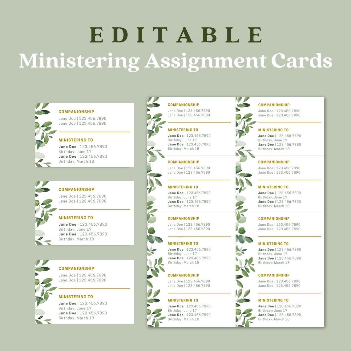 Relief Society Ministering Assignment Printable Card | Editable | Canva ...