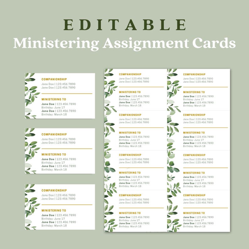 Relief Society Ministering Assignment Printable Card | Editable | Canva ...
