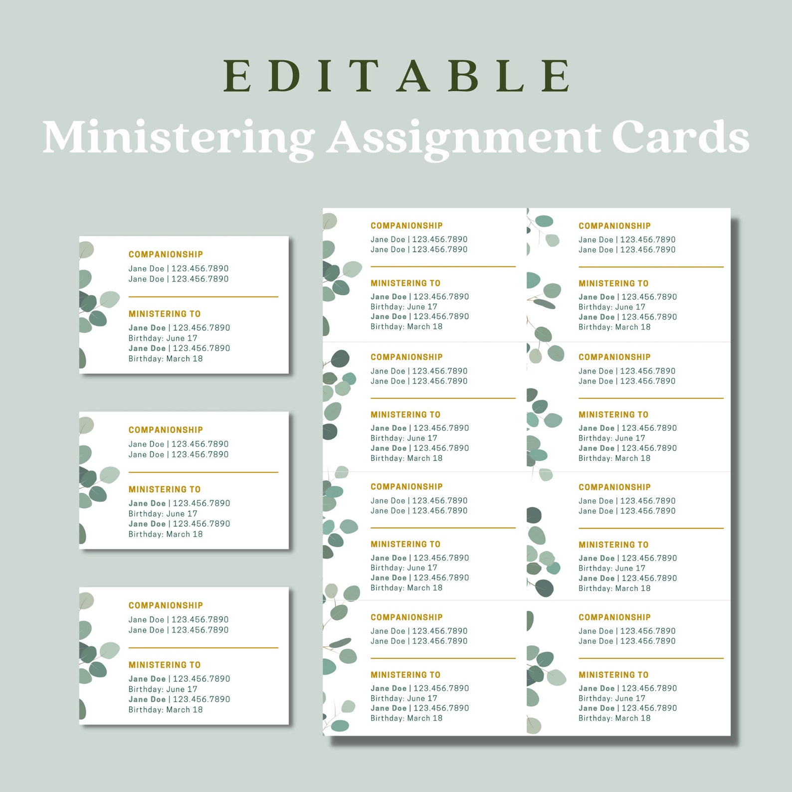 Relief Society Ministering Assignment Printable Card Editable Canva ...