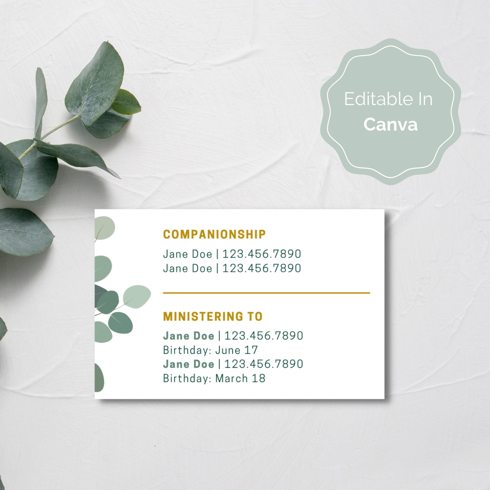 Relief Society Ministering Assignment Printable Card Editable Canva ...