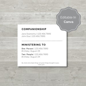 Relief Society Ministering Assignment Printable Card | Editable | Canva ...
