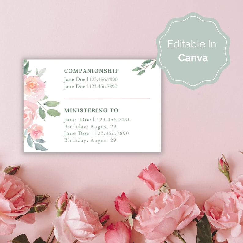 Relief Society Ministering Assignment Printable Card | Editable | Canva ...
