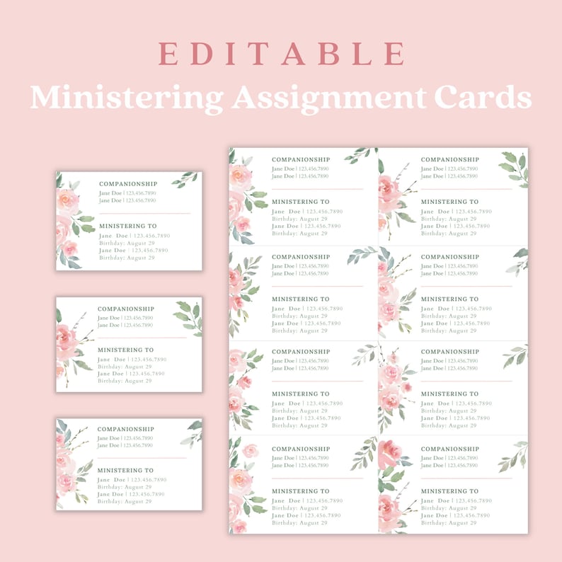 Relief Society Ministering Assignment Printable Card | Editable | Canva ...