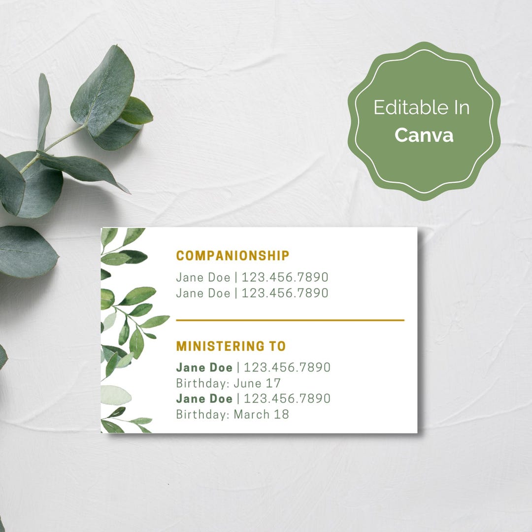 Relief Society Ministering Assignment Printable Card | Editable | Canva ...