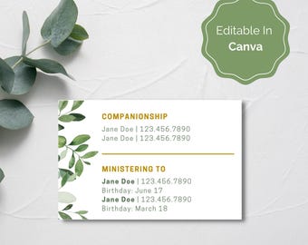Ministering Assignment Cards - LDS Relief Society - Printable - Etsy