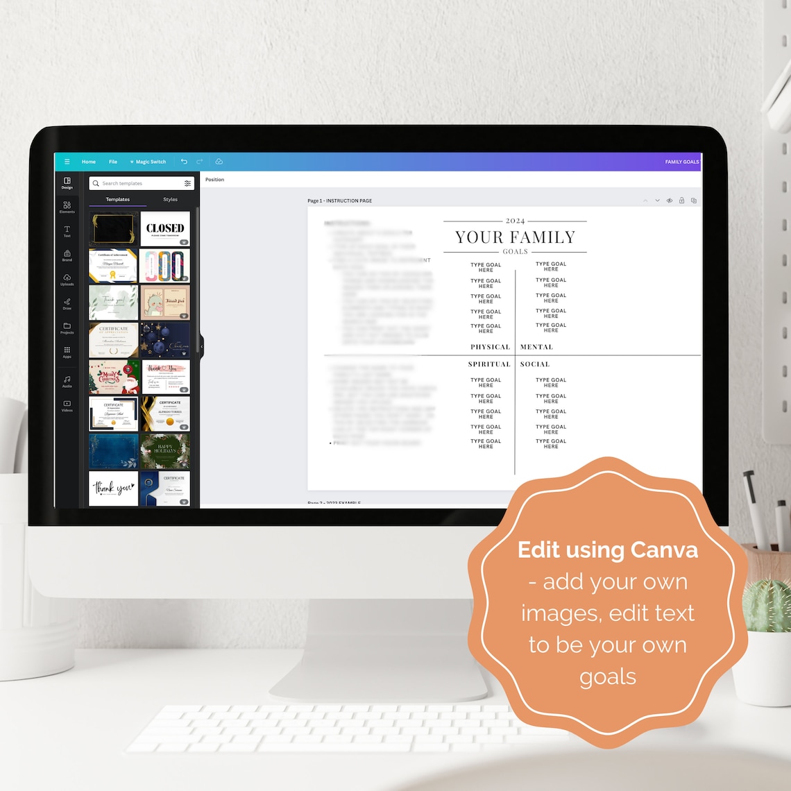 Editable Vision Board | Family Goals Template | Printable Visual ...