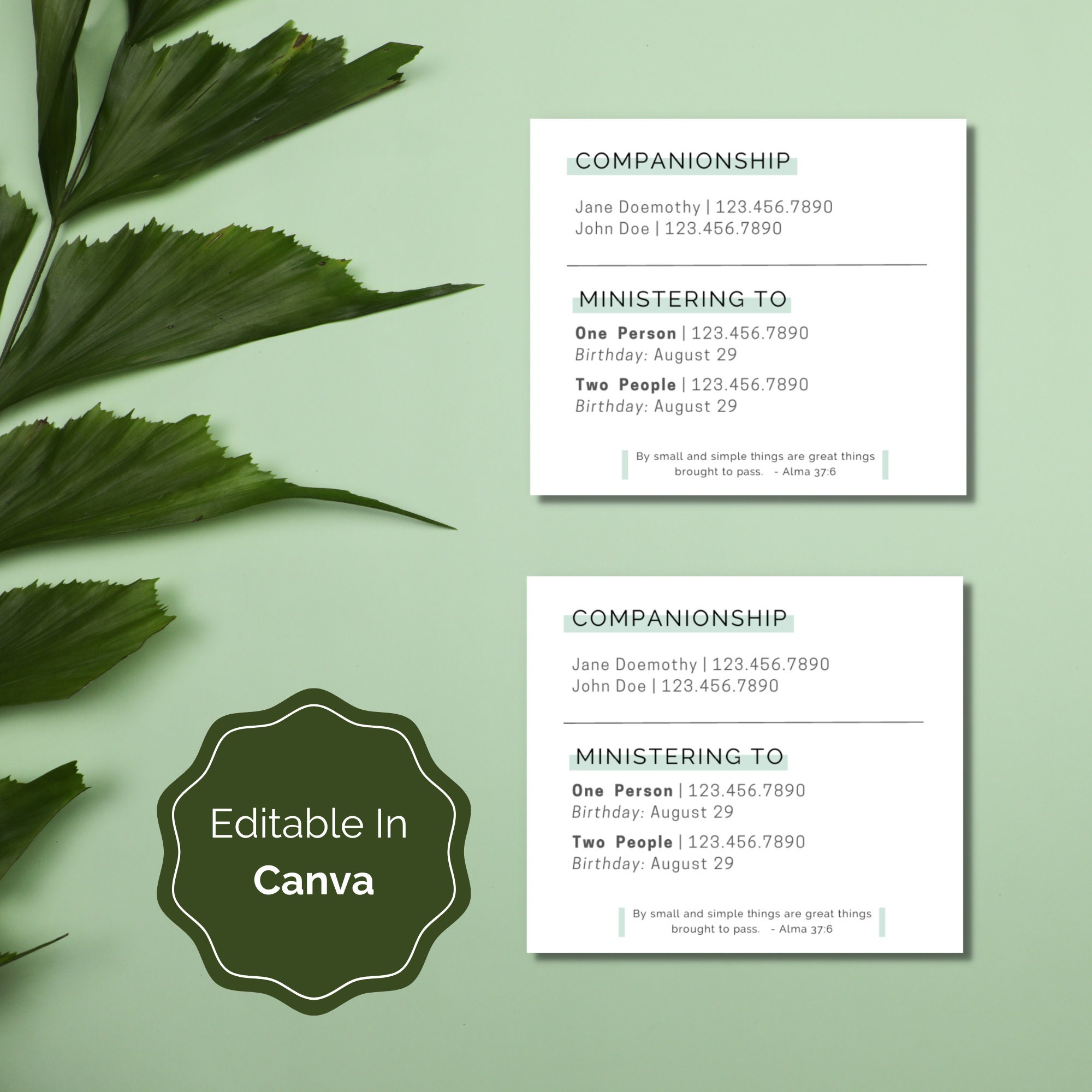 Relief Society Ministering Assignment Printable Card | Editable | Canva ...