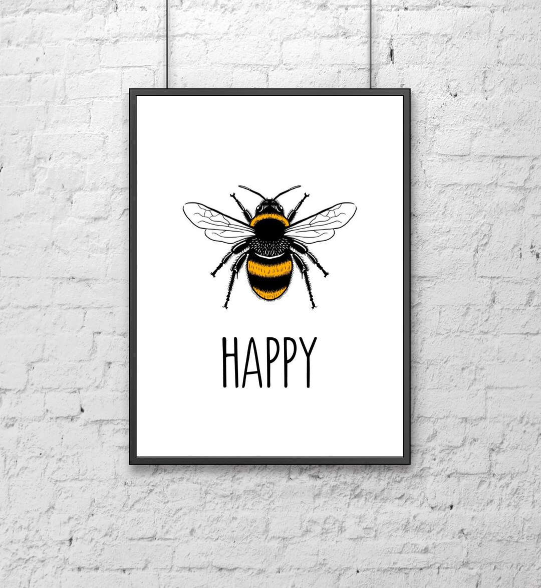 Bee Happy Print Be Happy Print Bee Print Positive Print - Etsy France