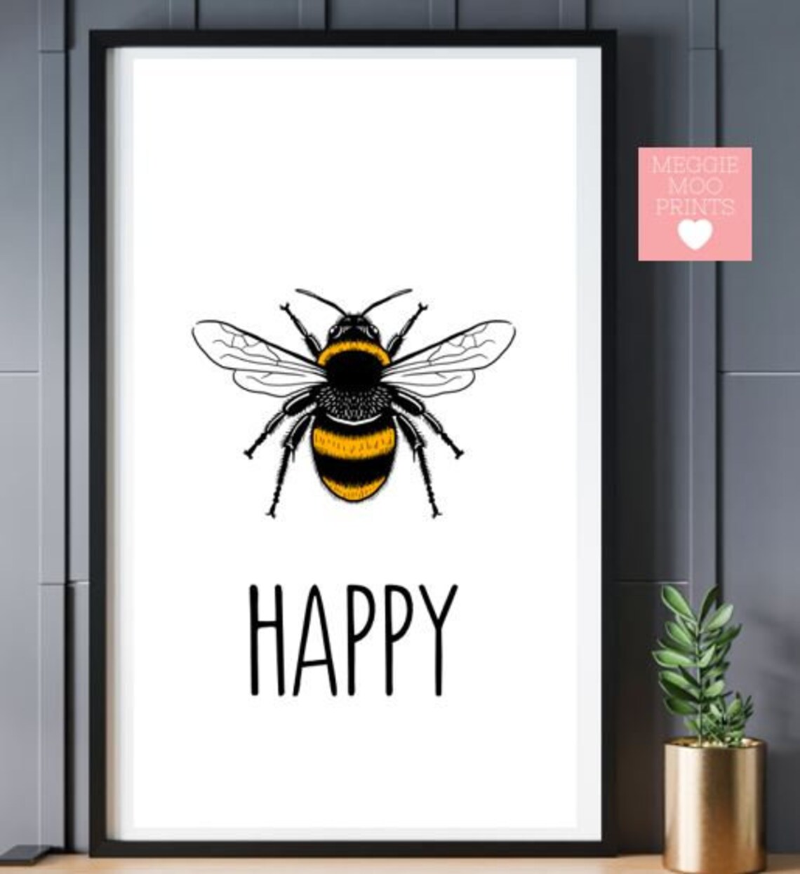 Bee Happy Print Be Happy Print Bee Print Positive Print | Etsy