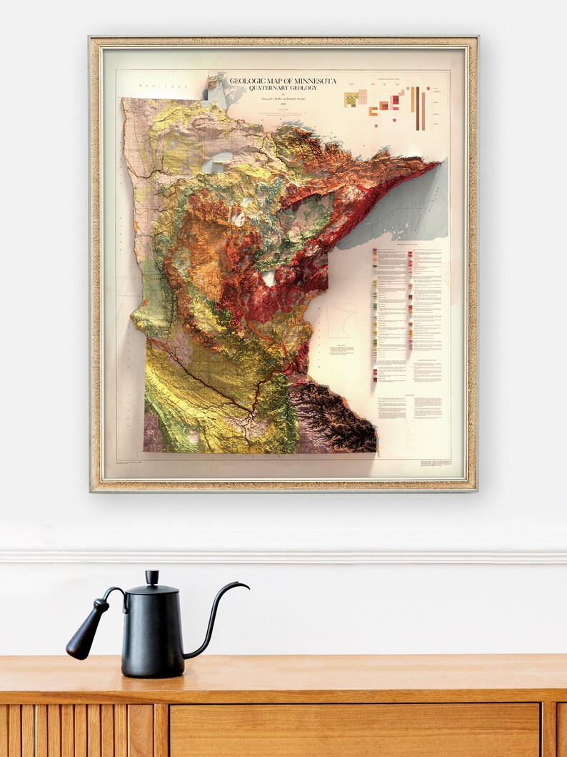 Geological Map of the Minnesota (1982) - Wall Decor - Topography - Art ...