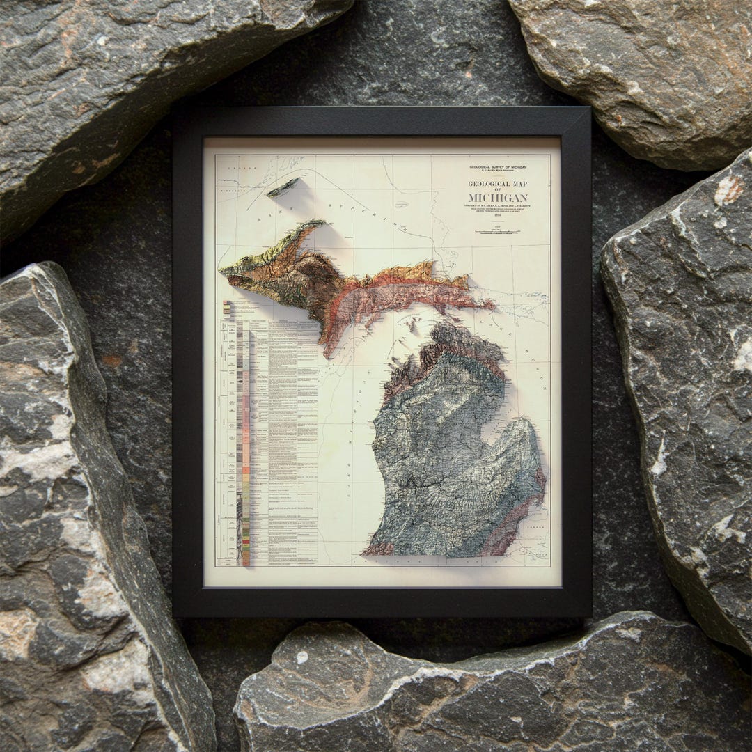 Michigan Vintage Relief Map Art Print - Michigan Geological Map (1916 ...