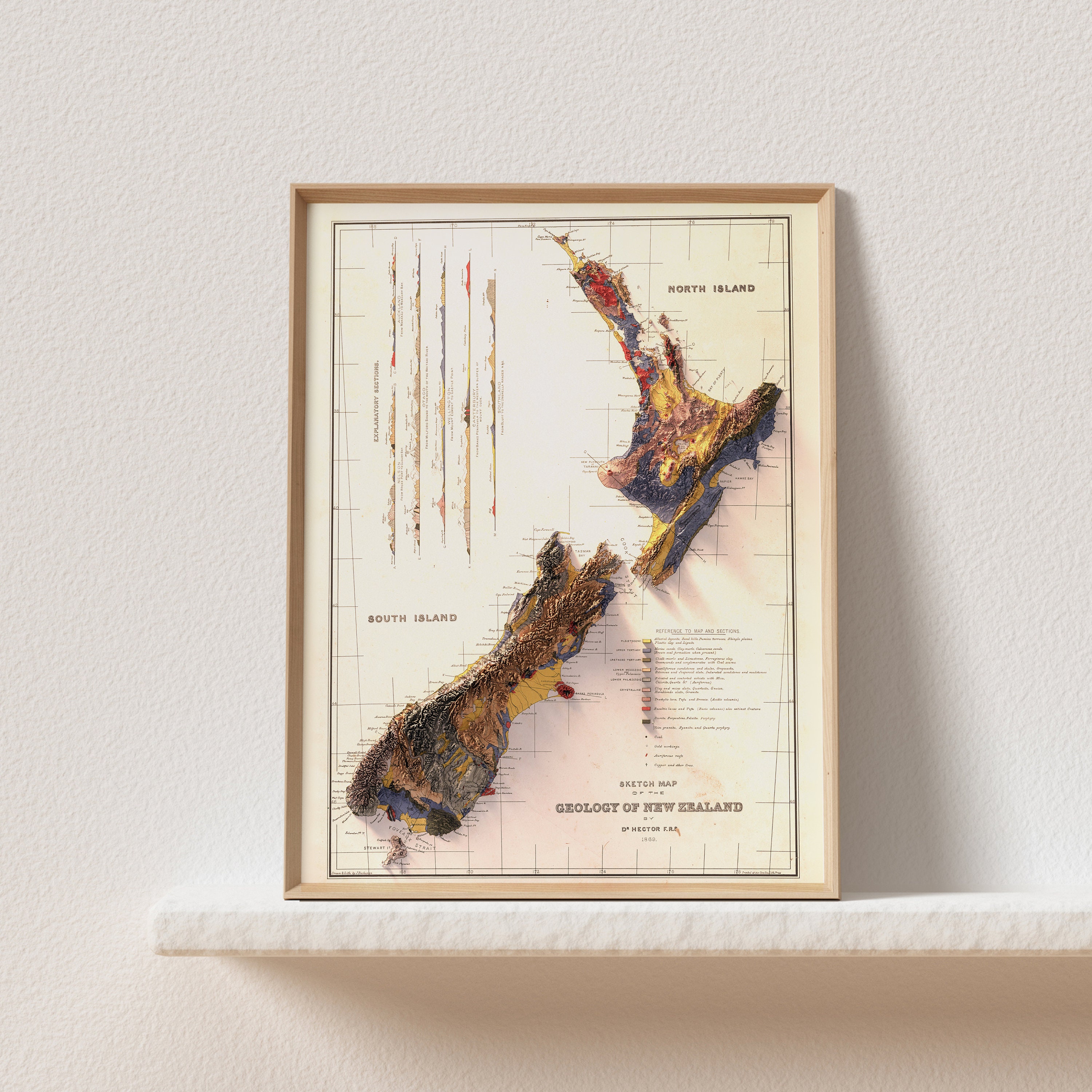 New Zealand - Geological Map - Wall Decor - Topography - Art Print ...