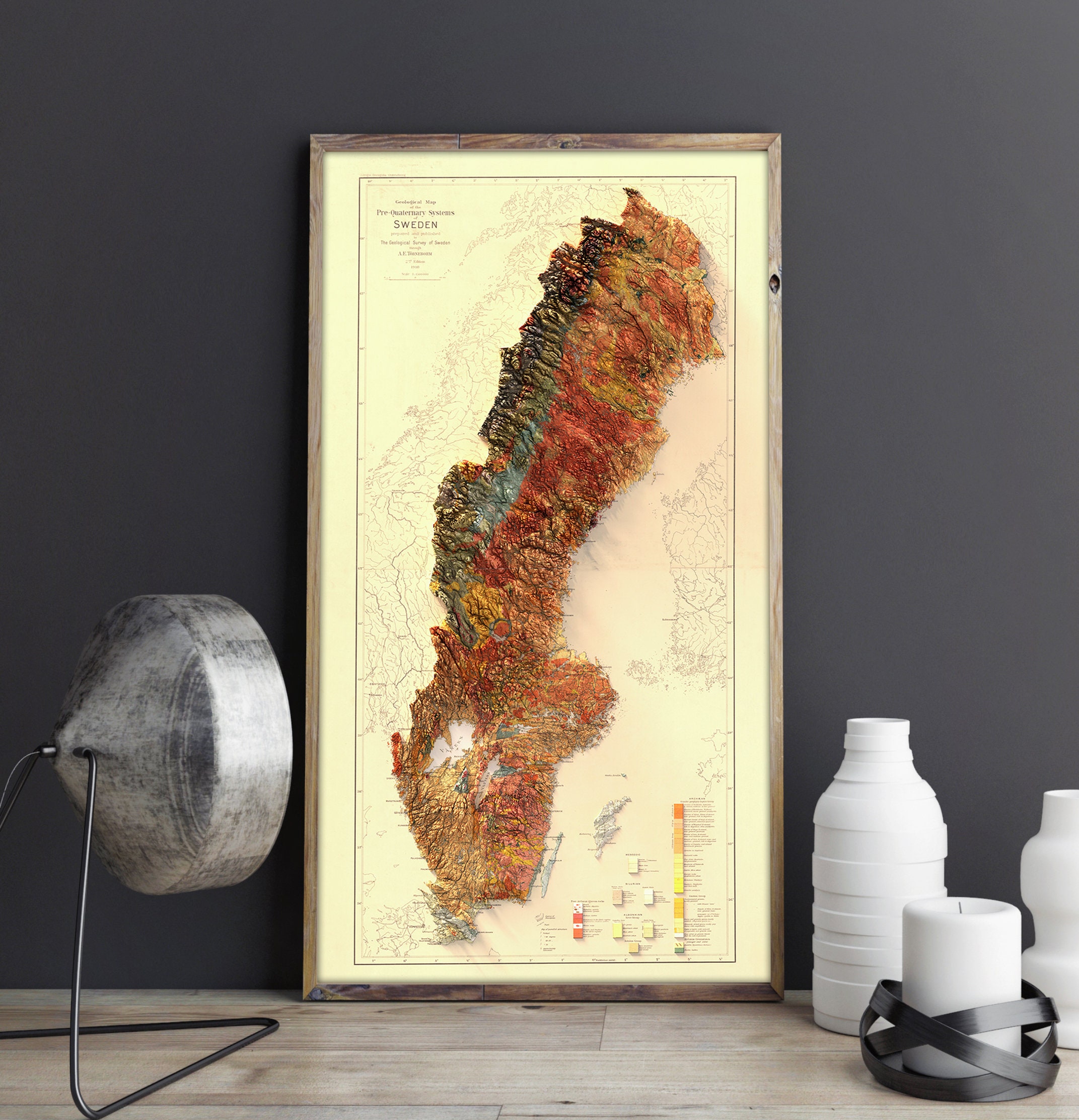 1910 Geological Map of Sweden: Topographic Wall Art Print - Etsy