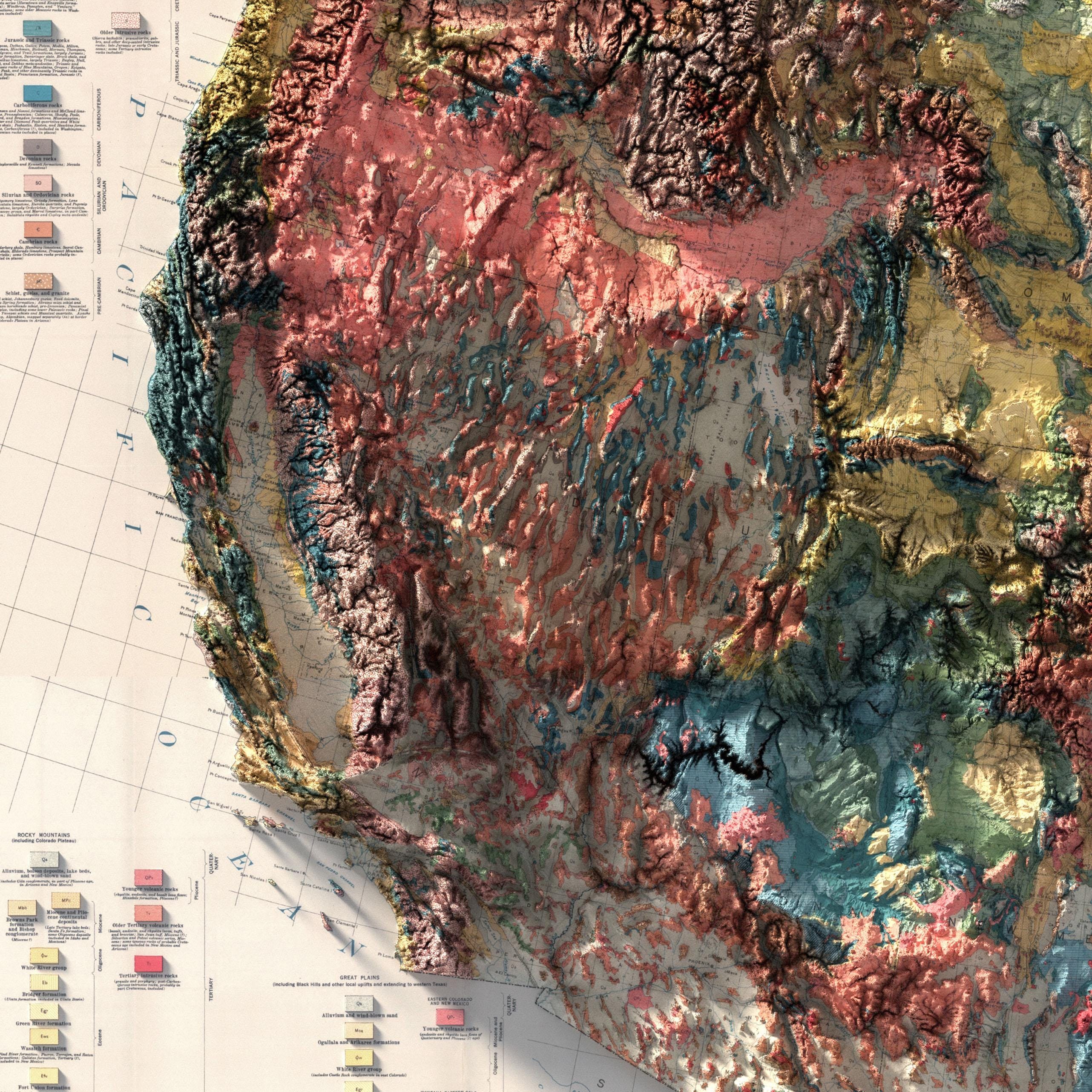 Vintage Geological Map of the United States: Relief Topography, USA Map ...