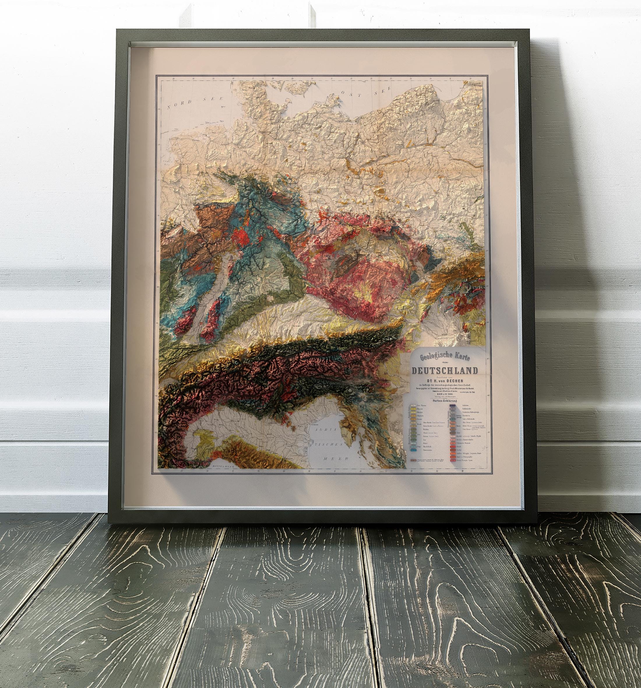 Vintage Geological Map of Germany (1869) - Topographic Art Print - Etsy