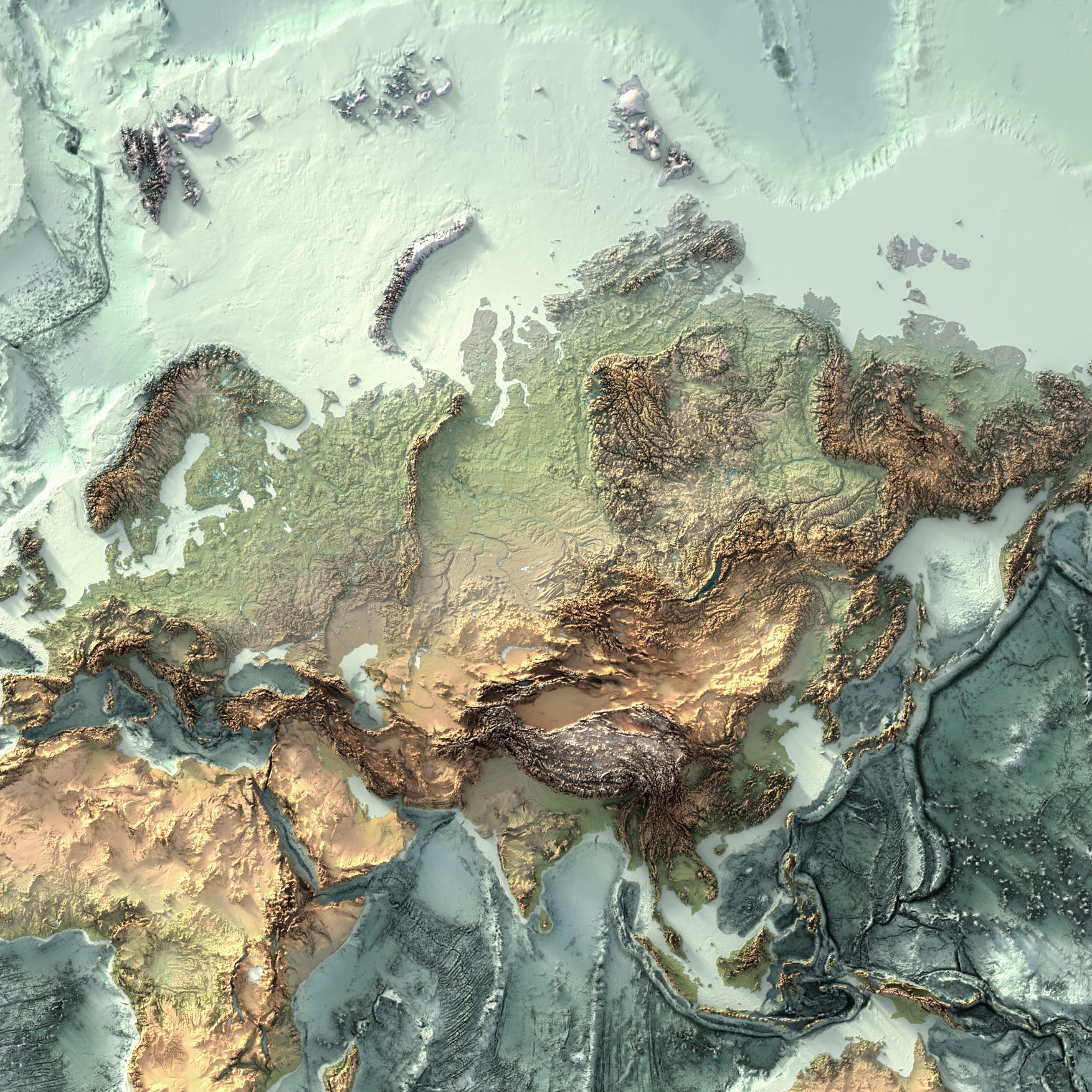 El mapa del mundo 4 Topografía Elevación Decoración de la pared ...